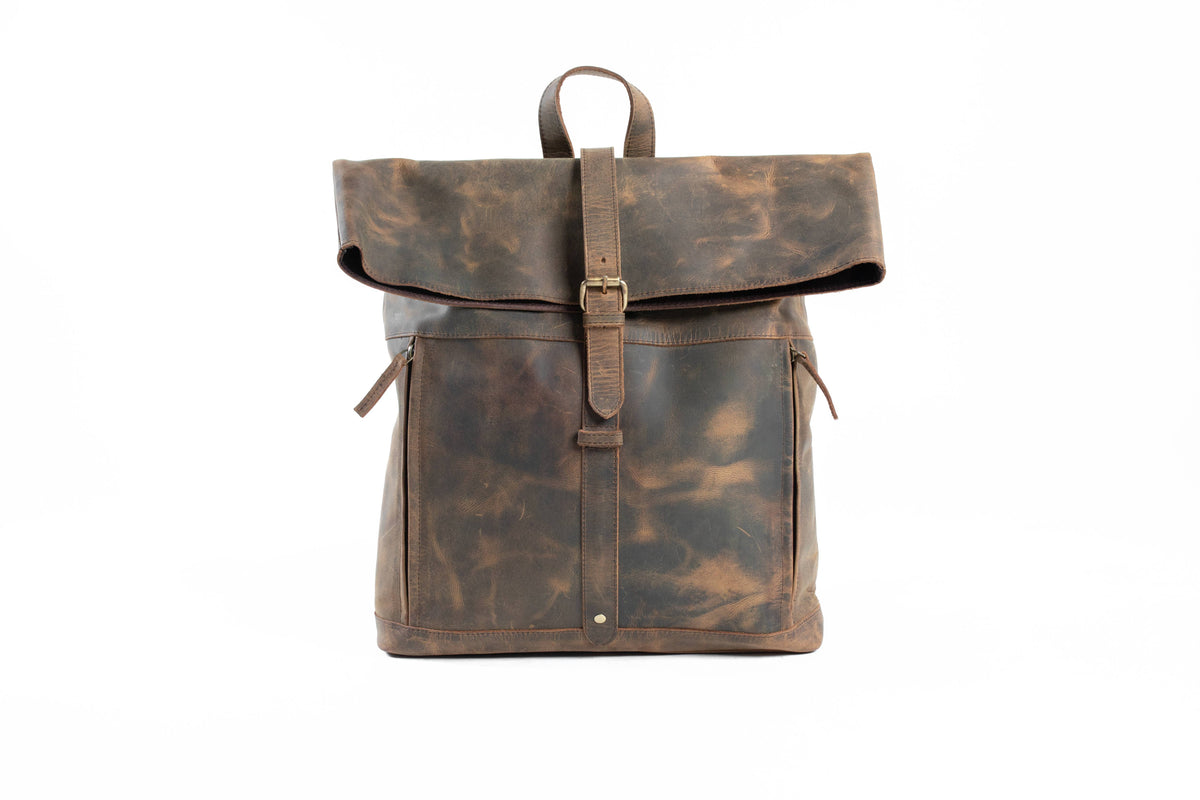 Brown Foldover Leather Backpack — High On Leather