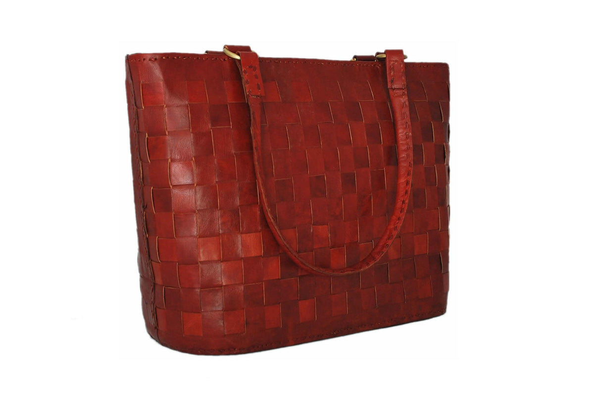 Tall Red Leather Tote Handbag — High On Leather